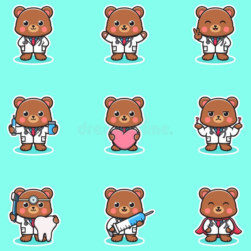 Vector Illustration of Cute Character Cartoon of Bear Doctor. Stock ...