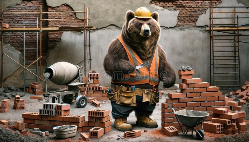Bear Dressed As Construction Worker Stock Illustration - Illustration ...