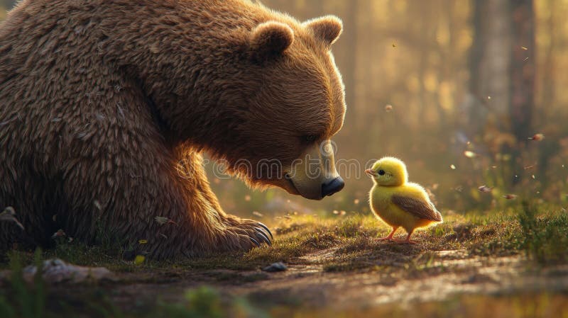 Bear and Duckling Sharing a Moment in Nature Stock Photo - Image of ...
