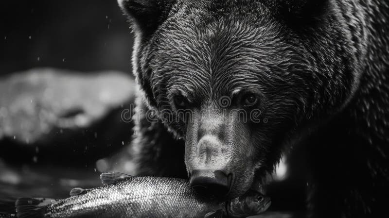 Bear eating fish stock image. Image of hunting, animal - 380282219