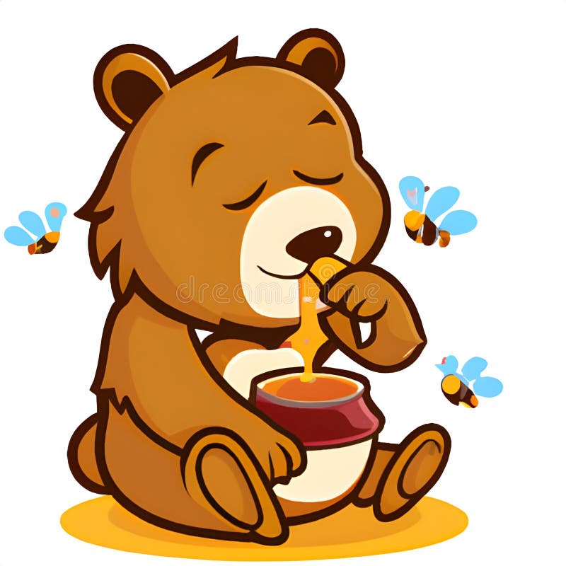 Bear-eating Honey Cartoon Style. Generative AI. Stock Illustration ...