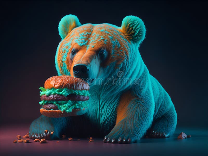 The Bear Eats a Delicious Burger. Stock Illustration - Illustration of ...