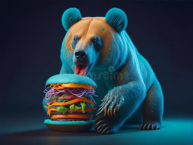 The Bear Eats a Delicious Burger. Stock Illustration - Illustration of ...