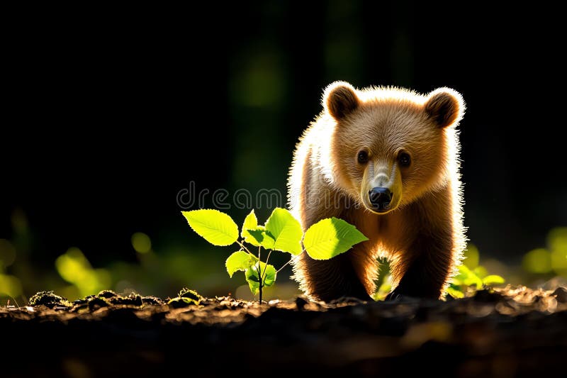 A Bear Emerging from a Dark Forest into a Sunlit Clearing, with the ...