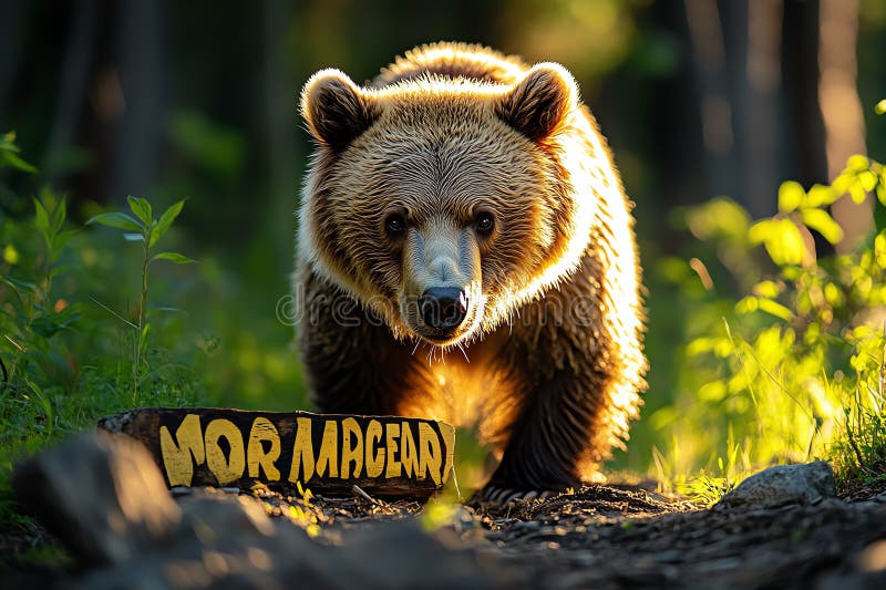 A Bear Emerging from a Dark Forest into a Sunlit Clearing, with the ...