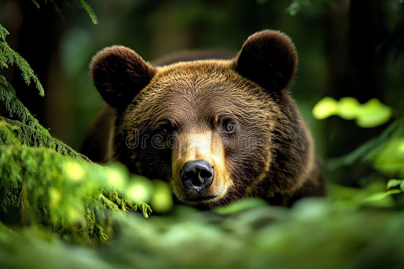 A Bear Emerging from the Shadows of a Dense Forest, with Its Fur ...
