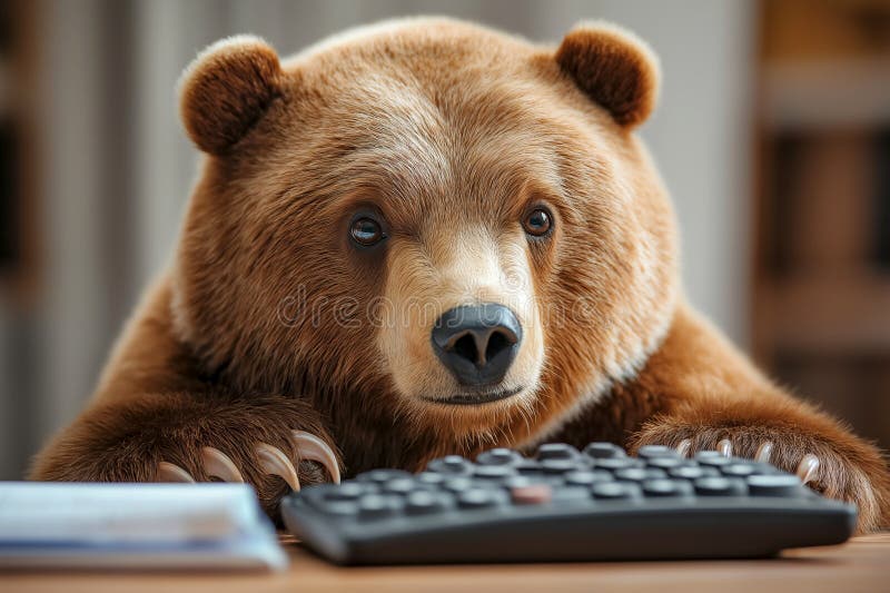 Bear Engages with Financial Data while Navigating Stock Market Trends ...