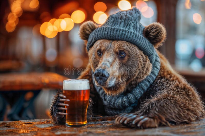Bear Enjoying Beer at Bar. Created with Generative AI Stock ...