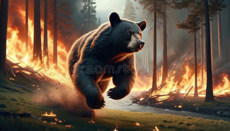 Bear Escaping Wildfire stock illustration. Illustration of wildlife ...