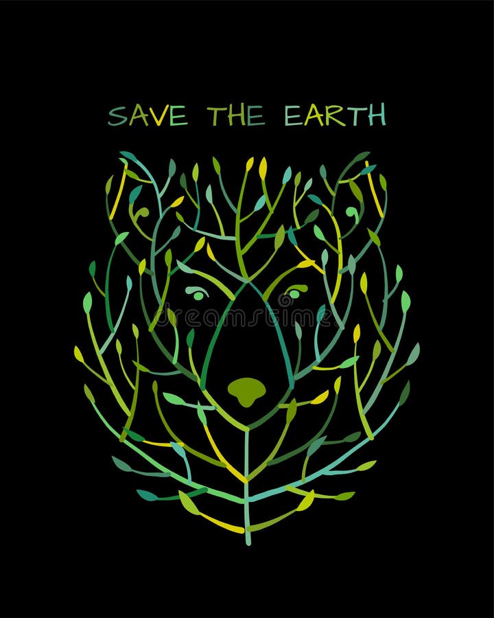 Bear Face Made from Tree, Save the Earth Concept, Sketch for Your ...