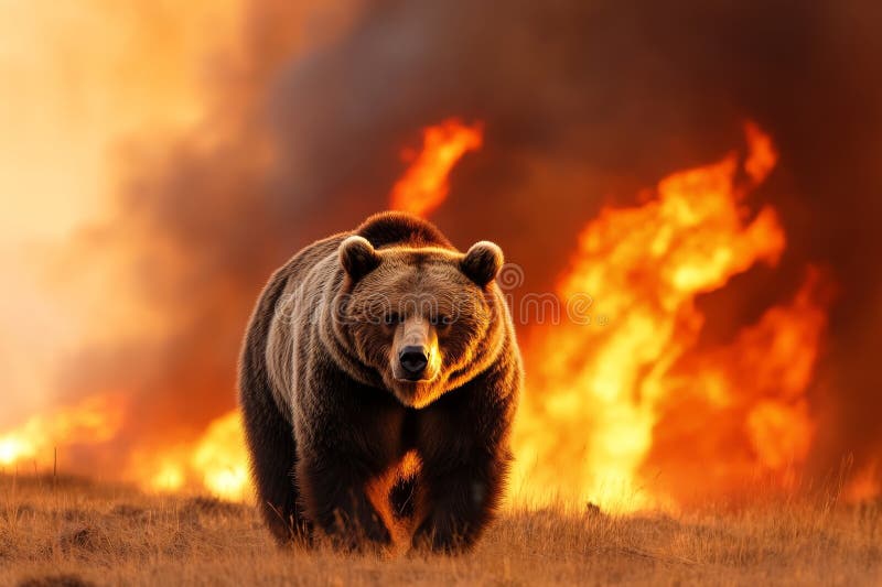 Bear Facing Wildfire a Large Brown Bear Walks Towards the Camera a ...