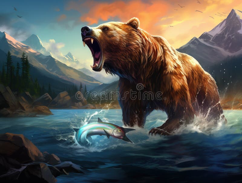 Bear with a Fish Made with Generative AI Illustration Stock ...