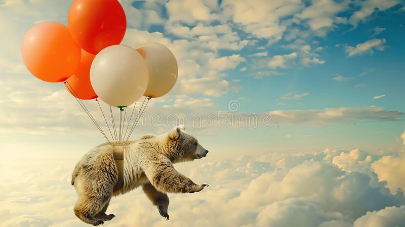Bear Flying with Balloons in the Sky. Generative Ai Stock Illustration ...