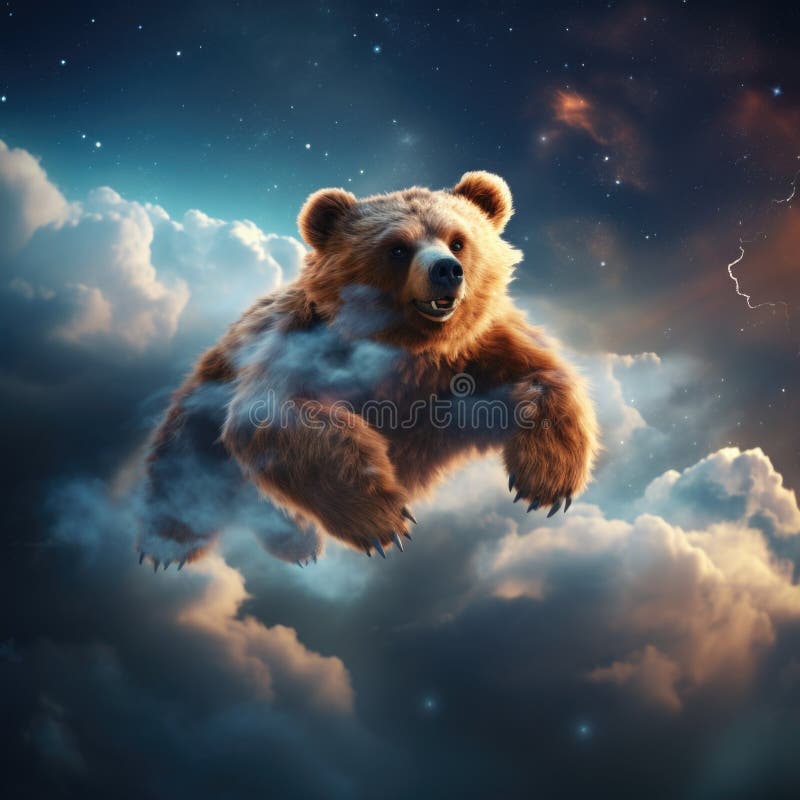 Bear flying in the sky stock illustration. Illustration of balloon ...