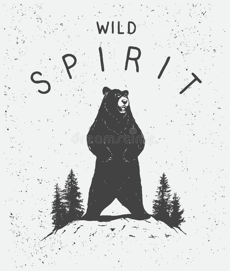 Wild Spirit. Vector Label with Bear Stock Vector - Illustration of ...