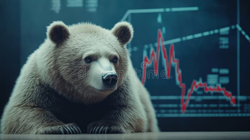 Bear in Front of Graph Indicating Downward Trend Stock Illustration ...