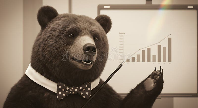 A Bear Giving a Business Presentation with a Graph Showing Growth ...