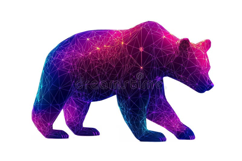 Bear with Glowing Purple Grid Patterns Wrapping Its Limbs, Low Poly on ...