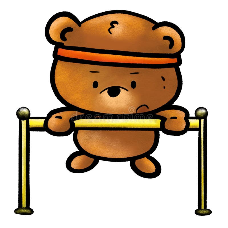 Cartoon Bear Doing Pull-ups Illustration, Animal Do Gym High Bar ...