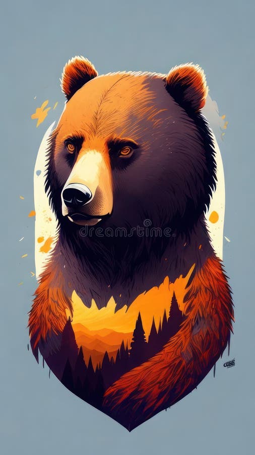 Bear Head with Fire Effect. Vector Illustration of a Wild Animal Stock ...