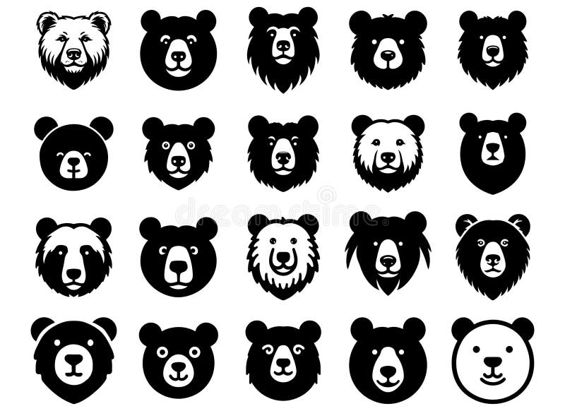 Bear Head Silhouettes Collection Stock Vector - Illustration of bundle ...