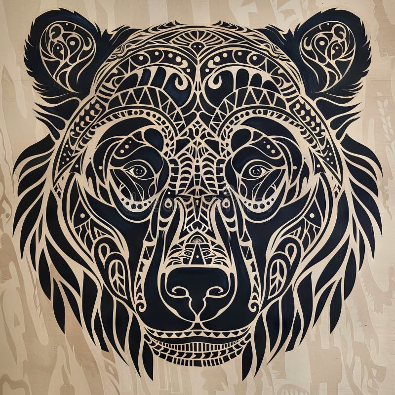 Bear Heads with Intricate Tribal Patterns in a Layout. Stock ...