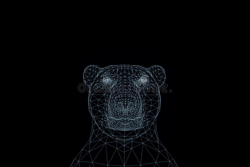 Bear in Hologram Wireframe Style. Nice 3D Rendering Stock Illustration ...