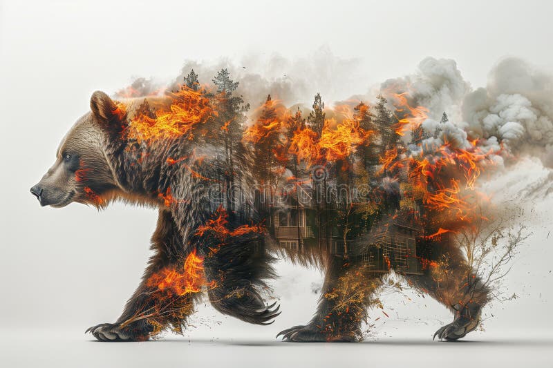 Bear with Intense Fire Eruption Stock Image - Image of crisis, nature ...