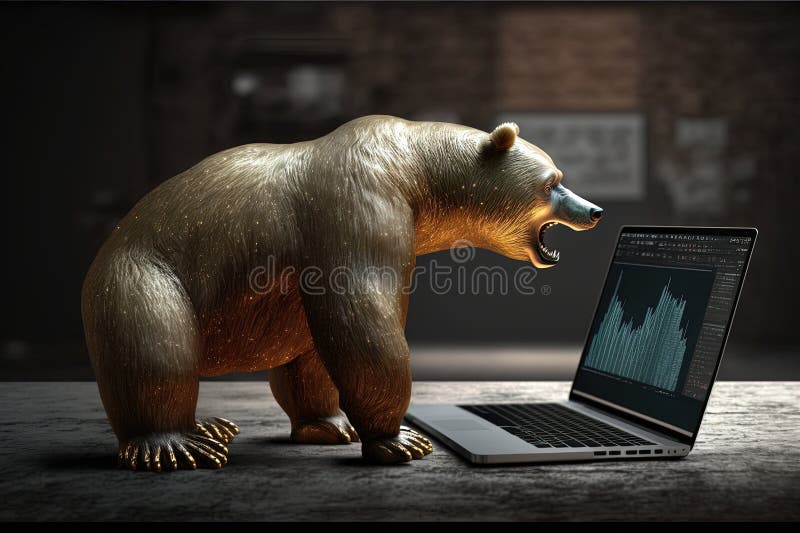 Bear and Laptop with Stock Exchange Chart on the Screen. Bearish Stock ...