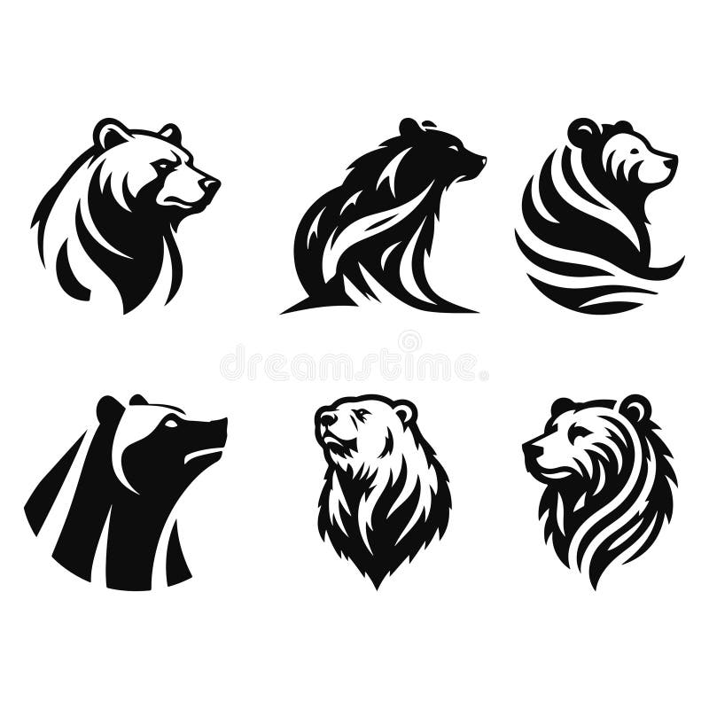 Bear Logo Set Concept. Stylized Bear Set Silhouettes. Abstract Animal ...