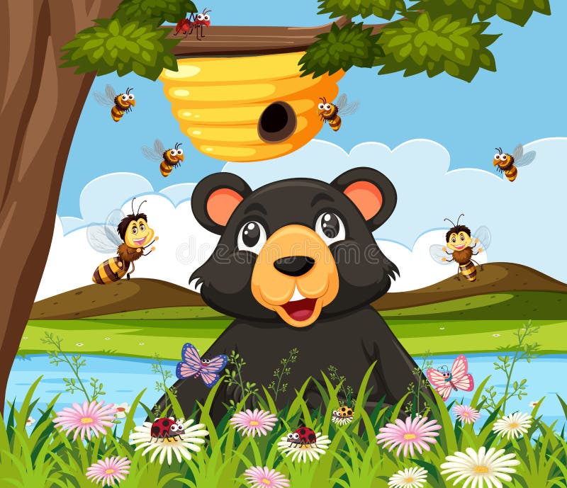 A bear looking at beehive stock vector. Illustration of cloud - 126756014