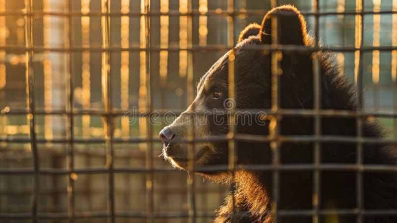 A Bear is Looking Out of a Cage Stock Image - Image of captive ...
