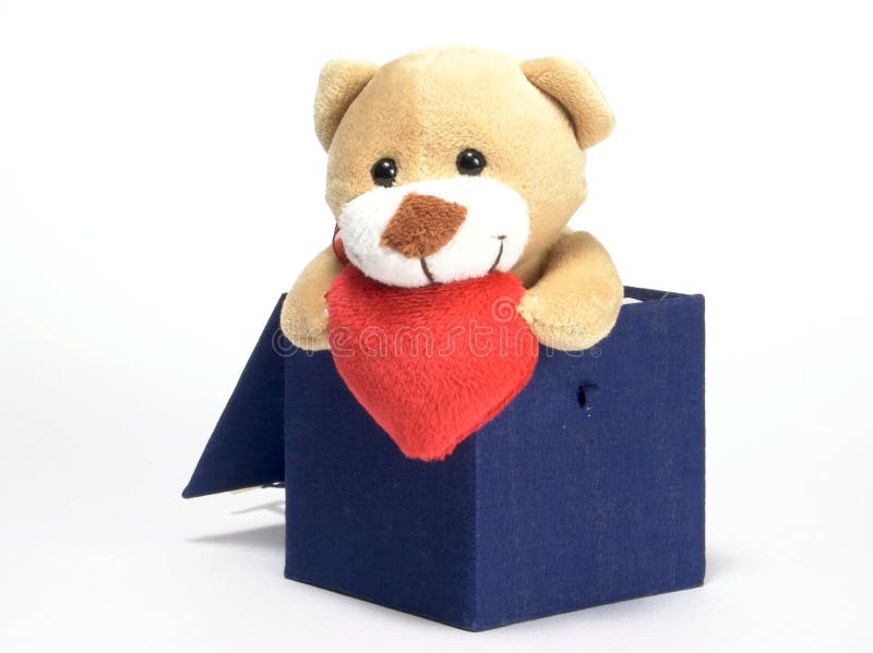 Teddy Bear Peeking Out of a Box Stock Image - Image of post, isolated ...