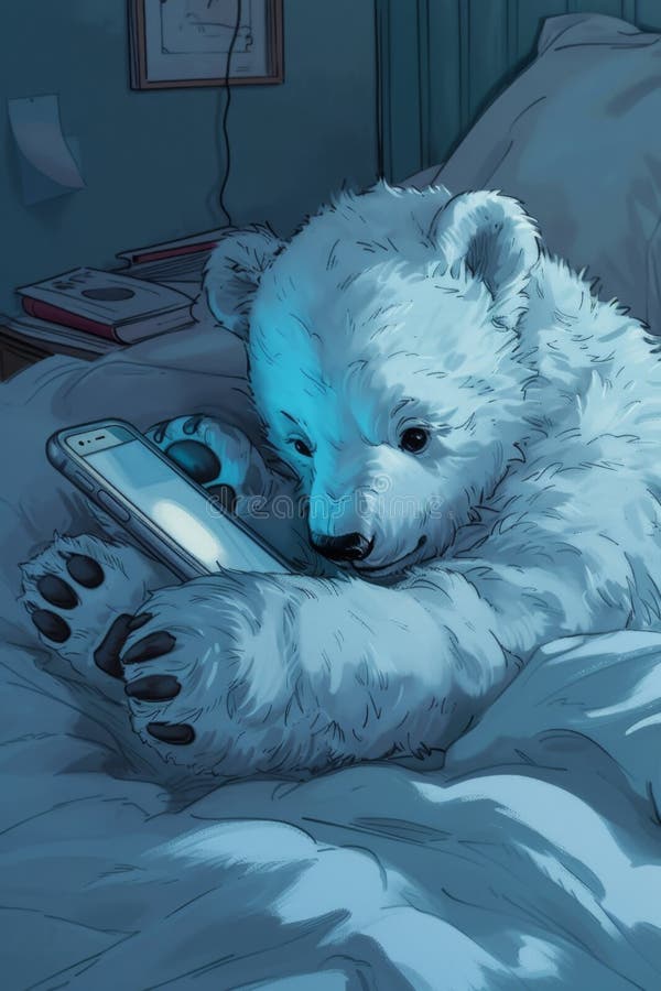 A Bear Lying on the Couch and Looking at a Smartphone. Illustration ...