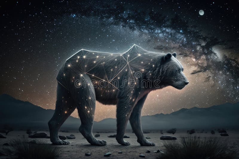 Bear and Magic Night Sky. Illustration AI Generative Stock Illustration ...