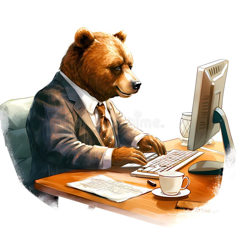 Bear man working in office stock illustration. Illustration of cartoon ...