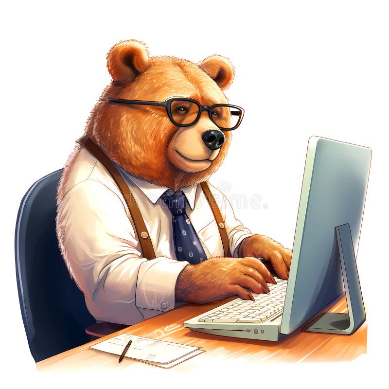 Bear man working in office stock illustration. Illustration of anime ...
