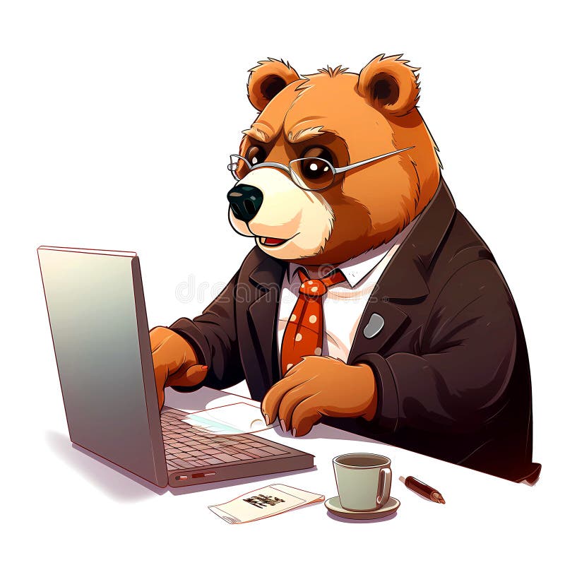 Bear man working in office stock illustration. Illustration of ...