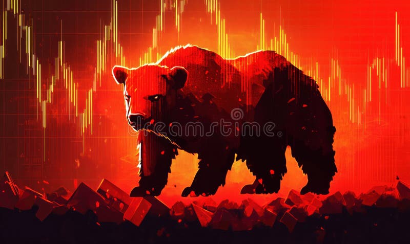 Bear Market Illustration Stock Graph Red Background Silhouette Stock ...