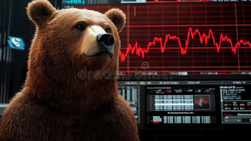Bear Market Trend, Grizzly Bear Observing Falling Stock Prices on ...