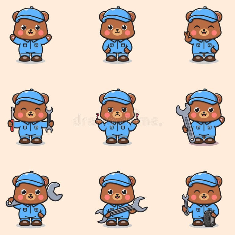 Vector Illustration of Bear Mechanic Cartoon Character. Stock ...