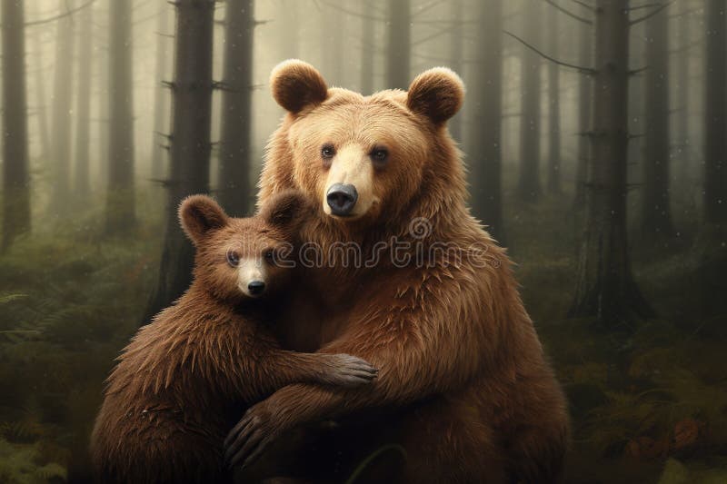 Bear Mother Hugging Bear Baby. Generative AI Stock Illustration ...