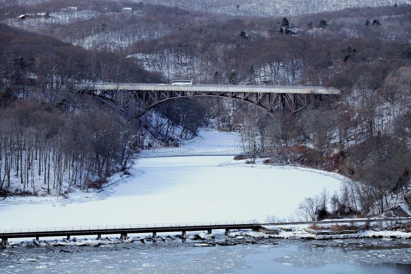 Bear Mountain Bridge in Snow Stock Image - Image of winter, mountain ...