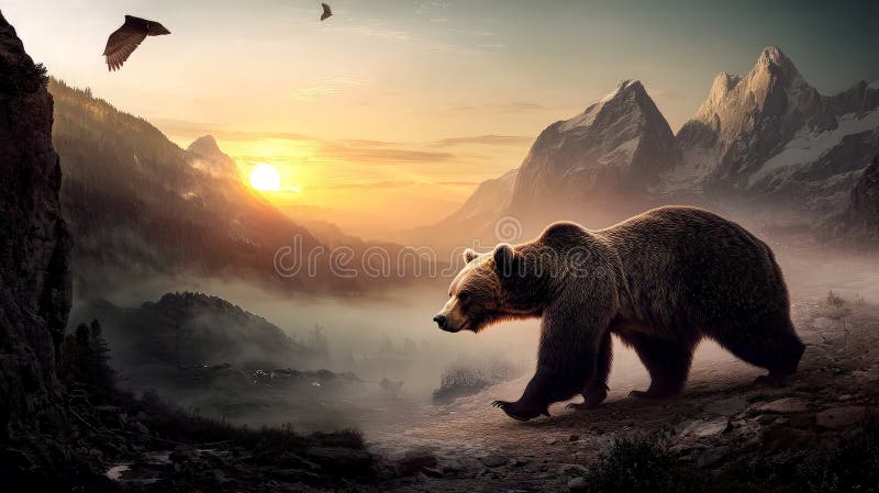 Bear in the Mountains at Sunset Editorial Stock Photo - Image of dawn ...