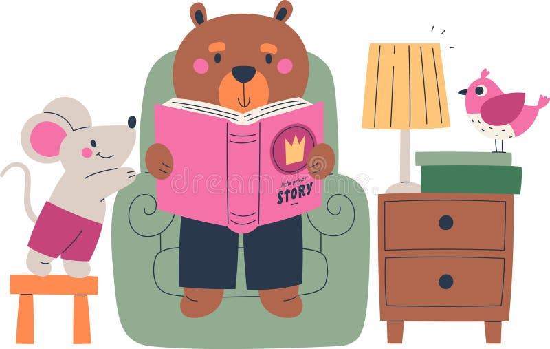 Bear and Mouse Reading Book Stock Vector - Illustration of bear ...