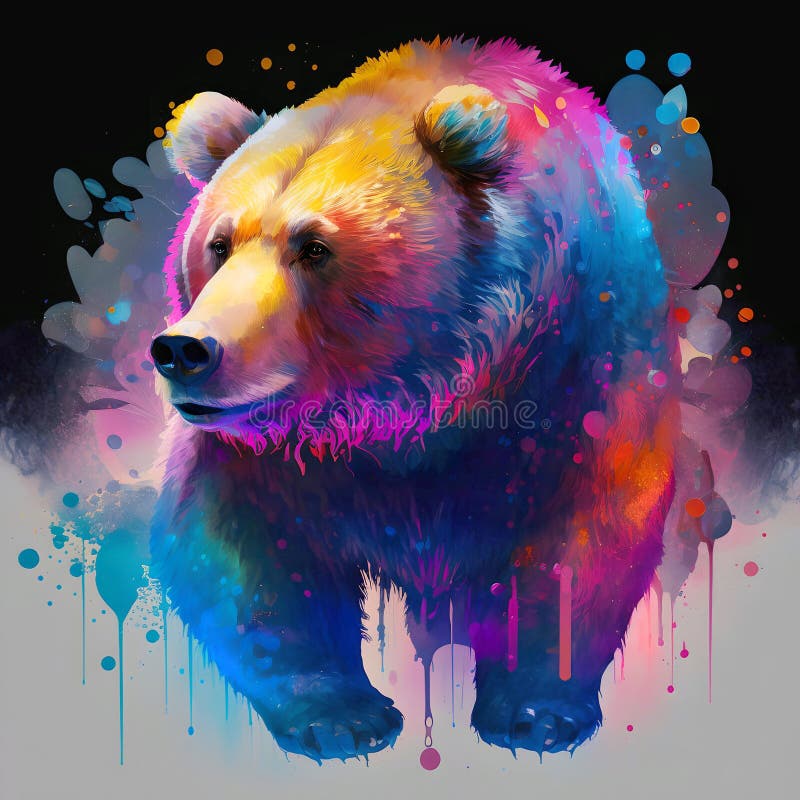 A Bear Painted with Multicolored Colors on a Dark Background, Generated ...