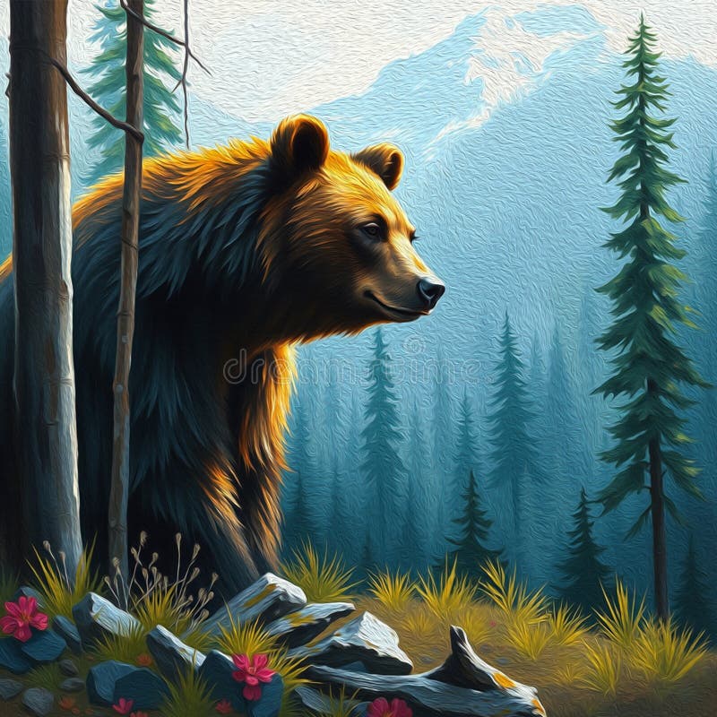 Bear. Pattern for Printing on Wall Decorations, Covers . Oil Painting ...