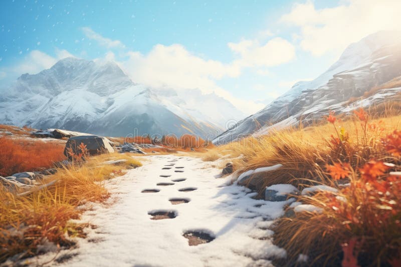 Bear Paw Prints Alongside a Snowy Mountain Trail Stock Photo - Image of ...