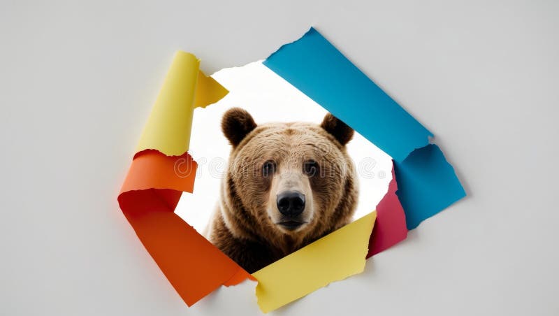 Bear Peeking through a Colorful Paper Tear. Stock Photo - Image of ...