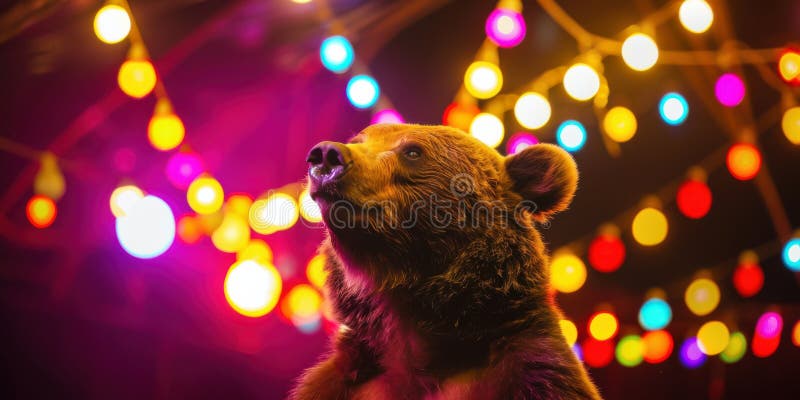 A Bear Performing an Unnatural Trick Under the Bright Circus Lights ...